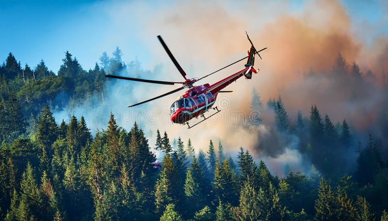 Aerial Firefighting Helicopter Dousing Flames in Forest. Stock ...