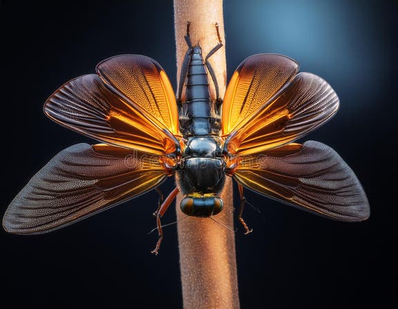 Firefly Flying Above Water with Dry Grass in Foreground Stock ...