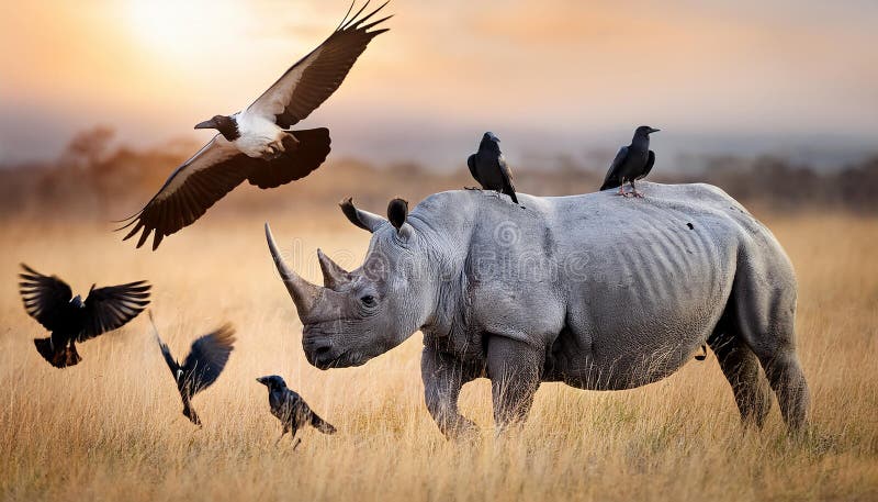Black Rhinoceros (Diceros Bicornis) Being Mobbed by Pied Crow (Corvus ...