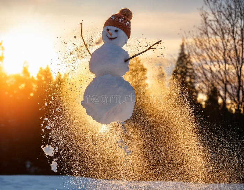 Funny jumping snowman stock illustration. Illustration of february ...