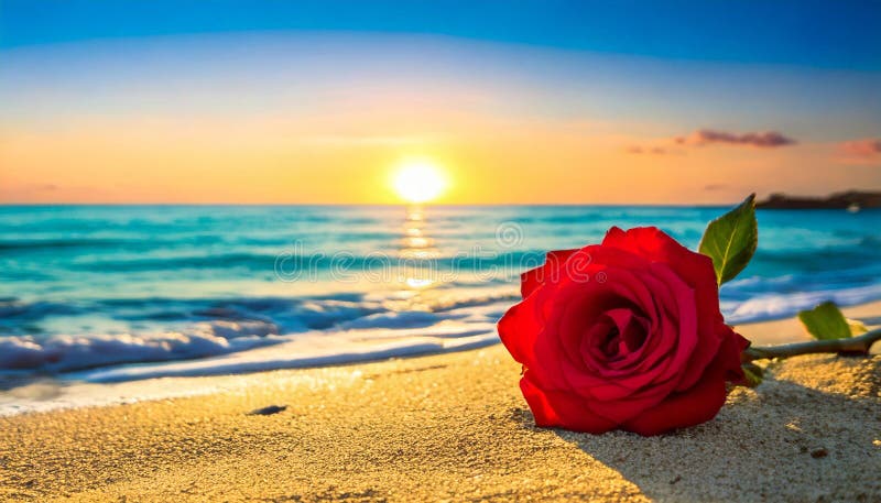 A Red Rose on the Beach – Valentine S Day Image Stock Image - Image of ...