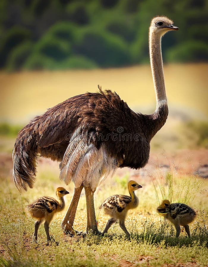 Ostrich with Chicks. Female Ostrich Stock Illustration - Illustration ...