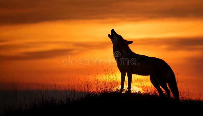 Silhouette of Coyote Howling at Sunrise. Beautiful Picture of Coyote ...