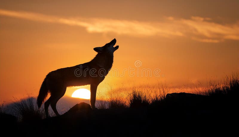 Silhouette of Coyote Howling at Sunrise. Beautiful Picture of Coyote ...