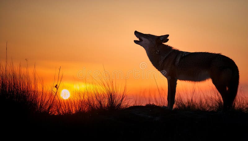 Silhouette of Coyote Howling at the Moon, Made with Generative AI Stock ...