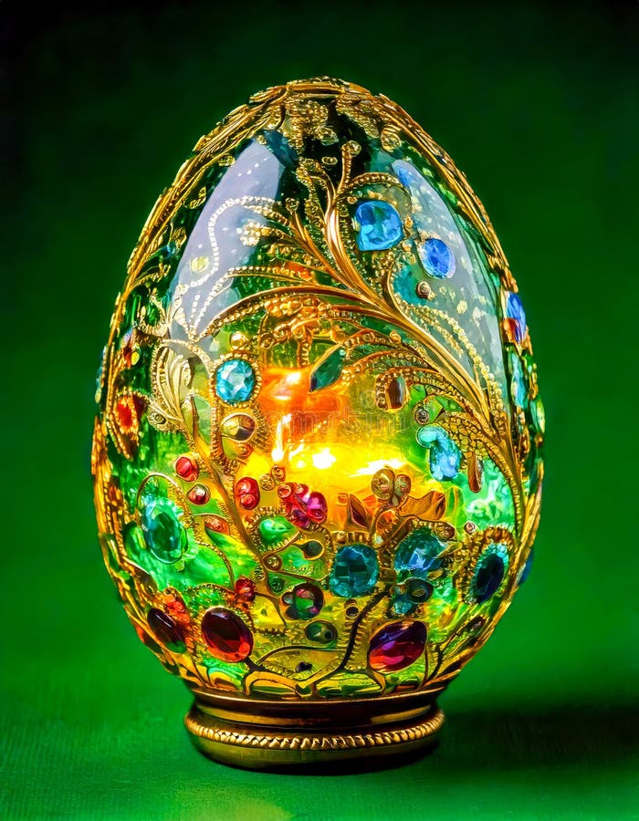 Intricate Fabergé-Style Egg with Radiant Glow and Antique Jewel Designs ...
