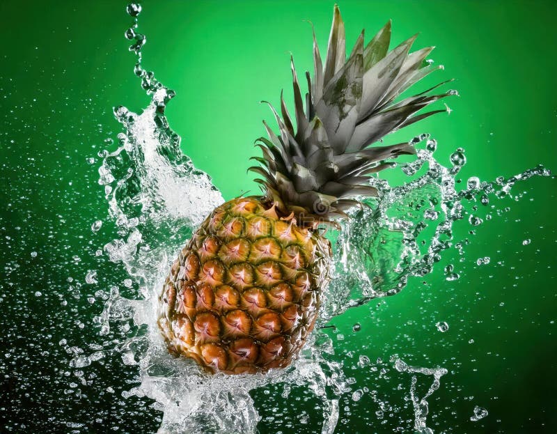 Ananas Fruits Water Splash Isolated Vivid Green Background Stock Photos ...