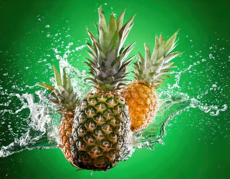 Ananas Fruits Water Splash Isolated Vivid Green Background Stock Photos ...
