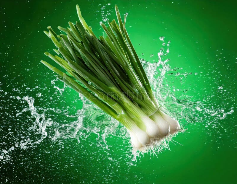 Onions Water Splash Isolated Vivid Green Background Stock Photos - Free ...