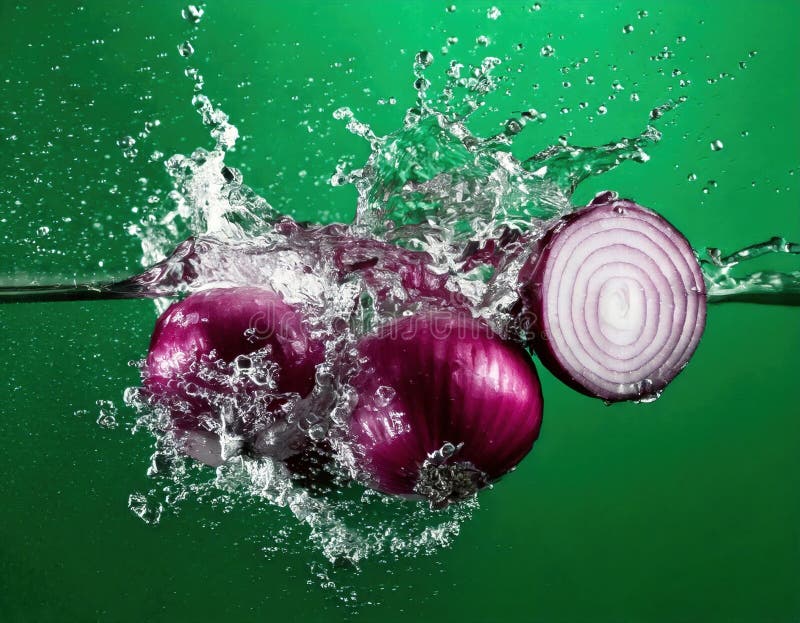 Red Onions Water Splash Isolated Vivid Green Background Stock Photos ...