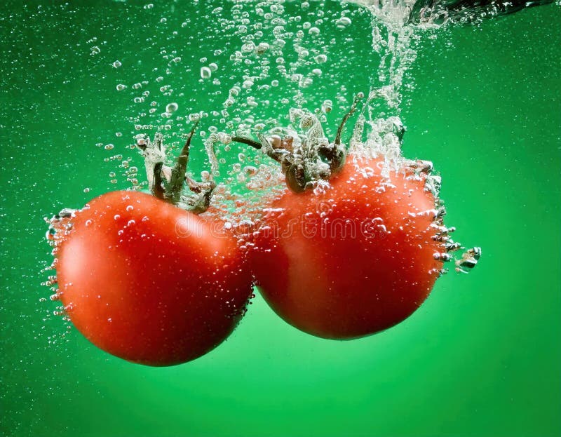 Tomatoes Water Splash Isolated Vivid Green Background Stock Photos ...