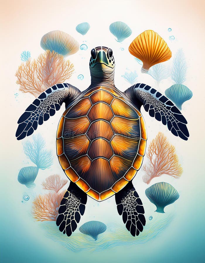 An AI-generated Illustration of a Sea Turtle. Stock Illustration ...