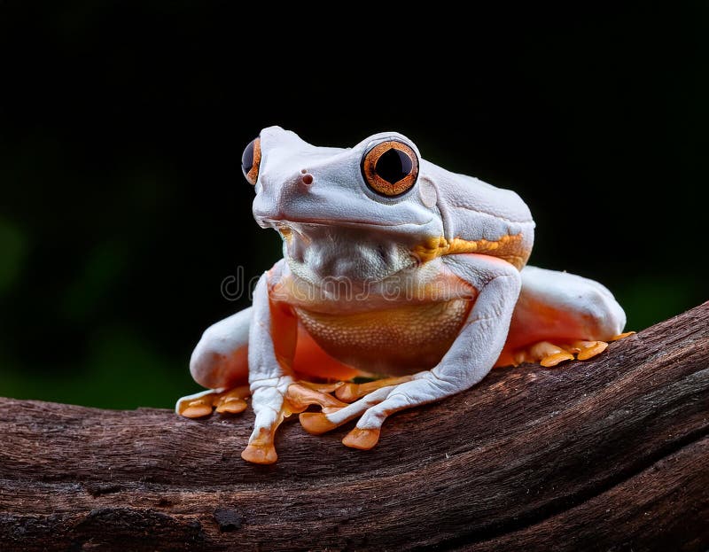 White-brown Masked Forest Frog Sitting on a Log Stock Illustration ...