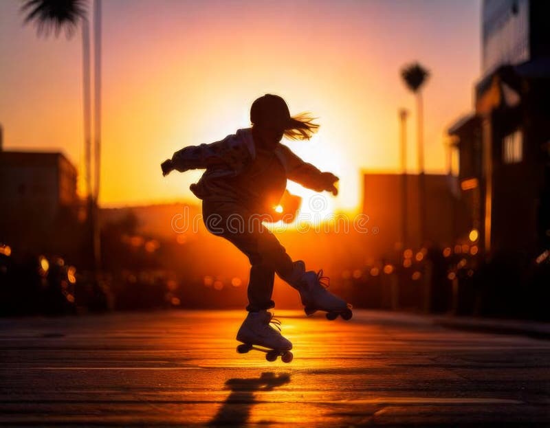 Generated Image of a Child Rollerblading in the City Stock Illustration ...