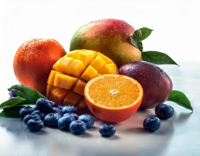 Mango Blueberry Orange and Other Fruits Indoor Shooting Stock ...