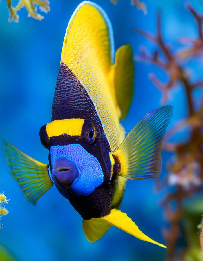 Blue Faced Angelfish, Pomacanthus Xanthometopon. Stock Illustration ...