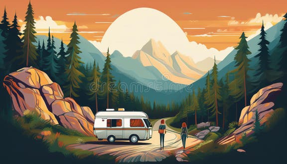 Family Adventure Road Trip Poster Template, Caravan Camper Motorhome Rv F Journey To Mountains ...