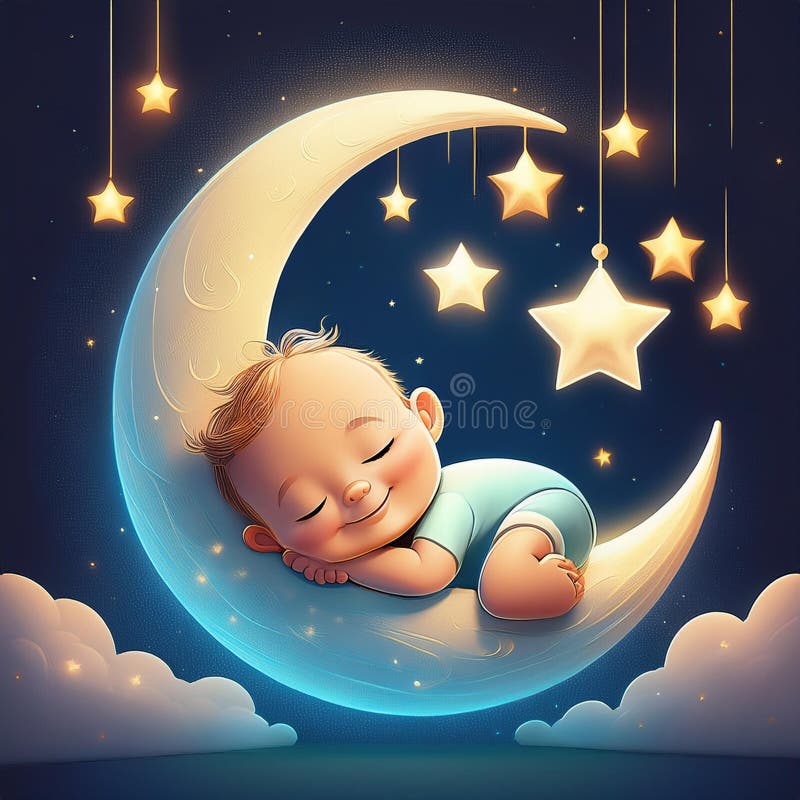 Child Baby Boy Sleeping on Moon Cartoon Stock Illustration ...