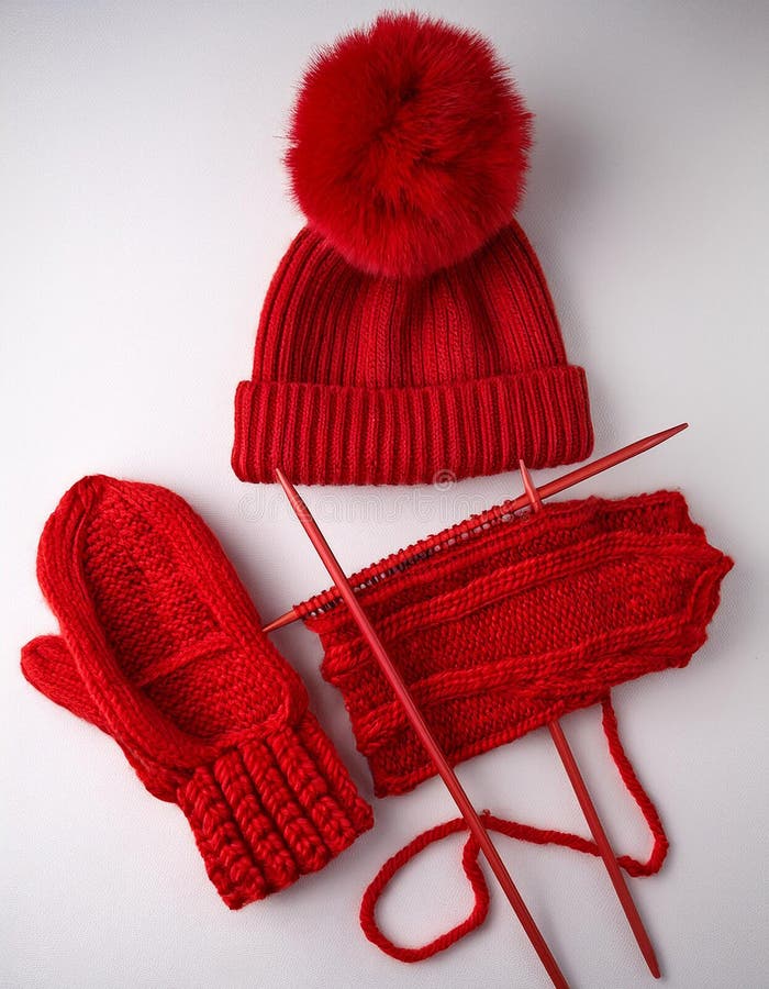 Piece of Red Knitting on Knitting Needles. Stock Illustration ...