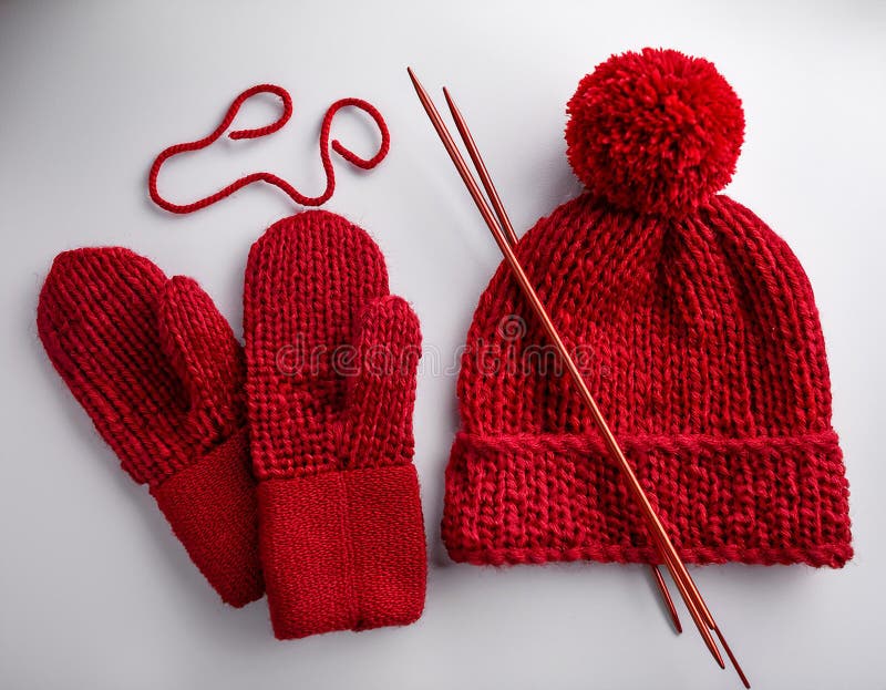 Piece of Red Knitting on Knitting Needles. Stock Illustration ...
