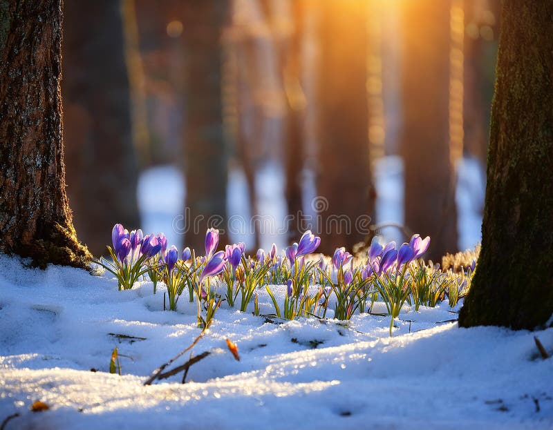 Snowy Springtime Crocus: a Vibrant Blossom Emerges from the Winter ...