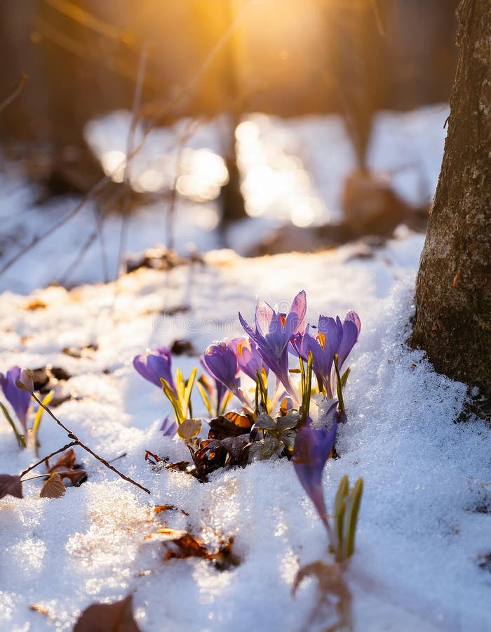 Snowy Springtime Crocus: a Vibrant Blossom Emerges from the Winter ...
