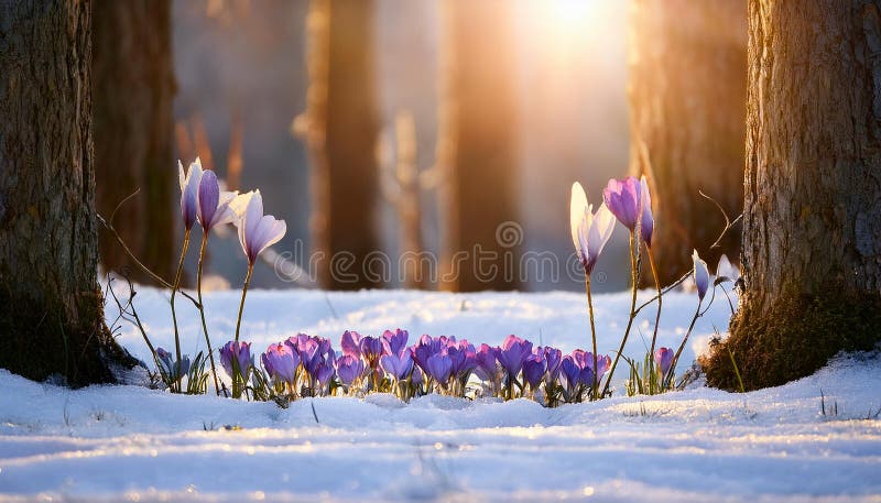 Snowy Springtime Crocus: a Vibrant Blossom Emerges from the Winter ...