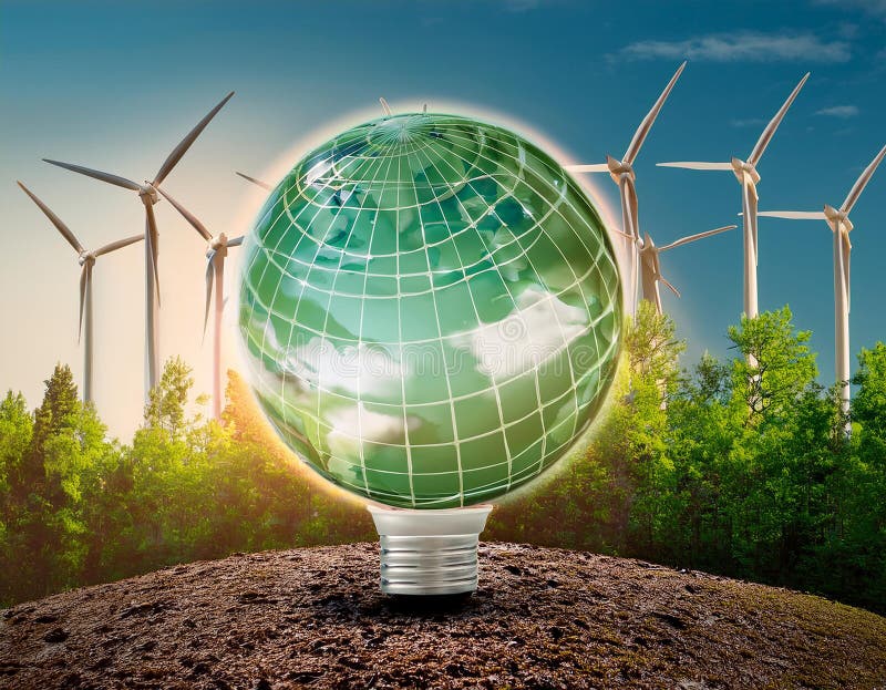 3D Illustration Renewable Energy Concept Earth Day or Environmental ...