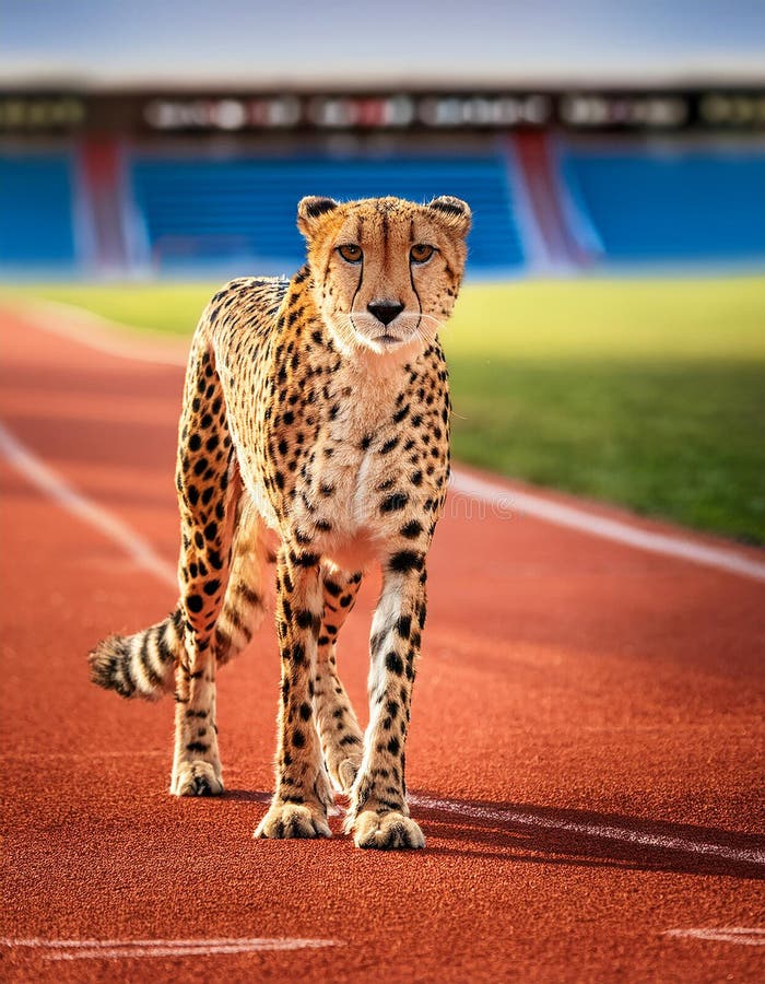 Cheetah with Predator Look on a Sprint Race Track. Cheetah with ...