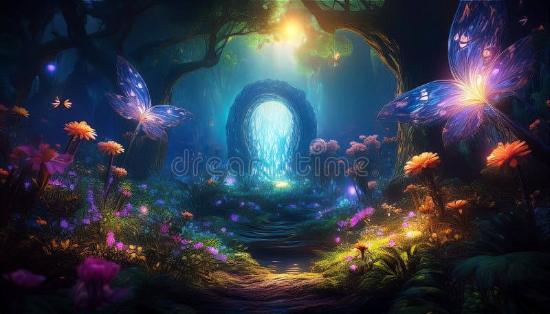 Enchanted Garden Theme stock illustration. Illustration of portal ...