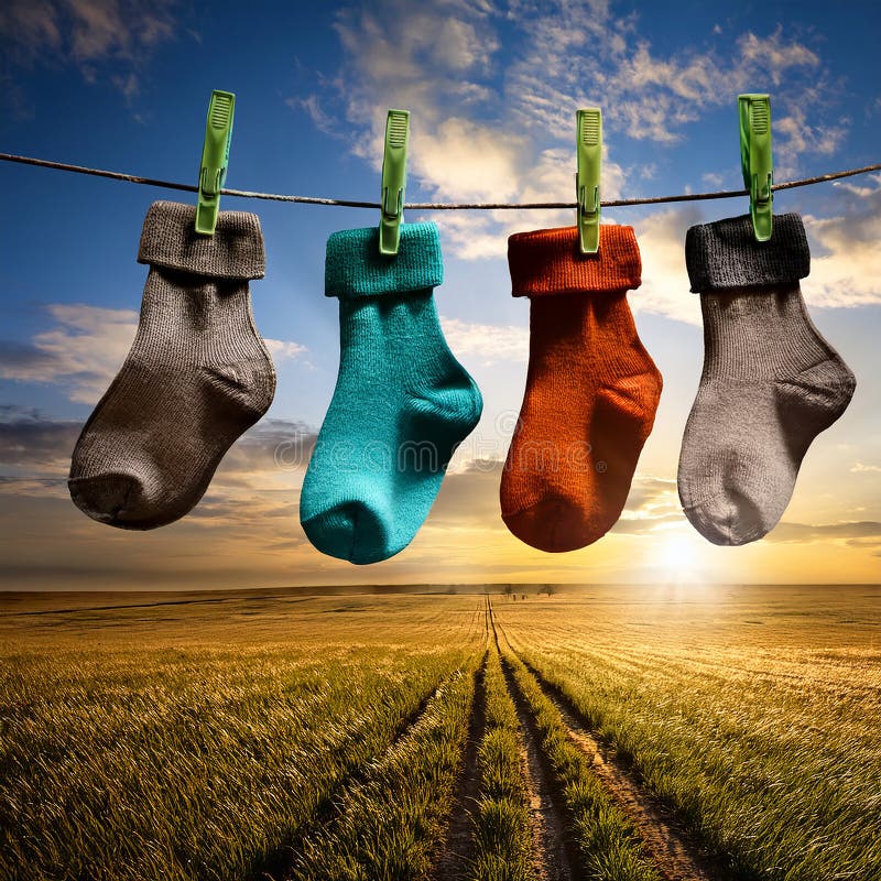 Socks Hanging on the Clothesline Stock Illustration - Illustration of ...