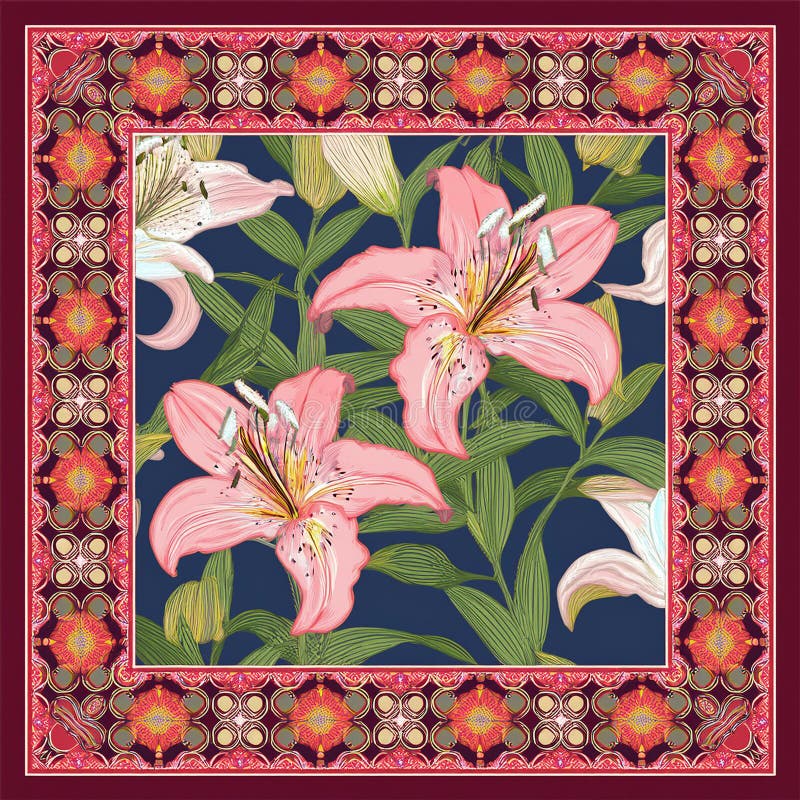 Flowers Bandana Pattern.Silk Scarf Design, Fashion Textile Stock ...