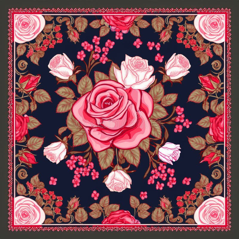 Rose and Bandana Pattern.Silk Scarf Design, Fashion Textile Stock ...