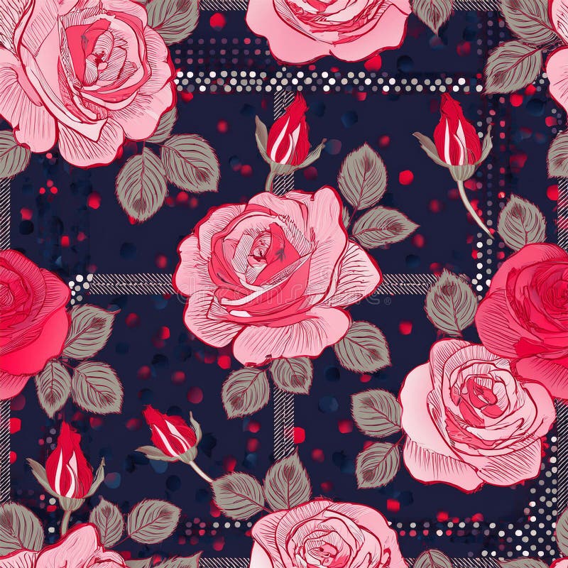 Rose and Bandana Pattern.Silk Scarf Design, Fashion Textile Stock ...