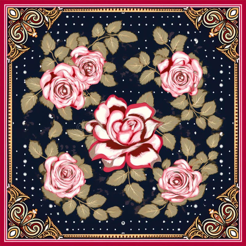 Rose and Bandana Pattern.Silk Scarf Design, Fashion Textile Stock ...