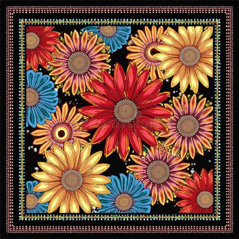 Daisy Pattern.Silk Scarf Design, Fashion Textile Stock Illustration ...