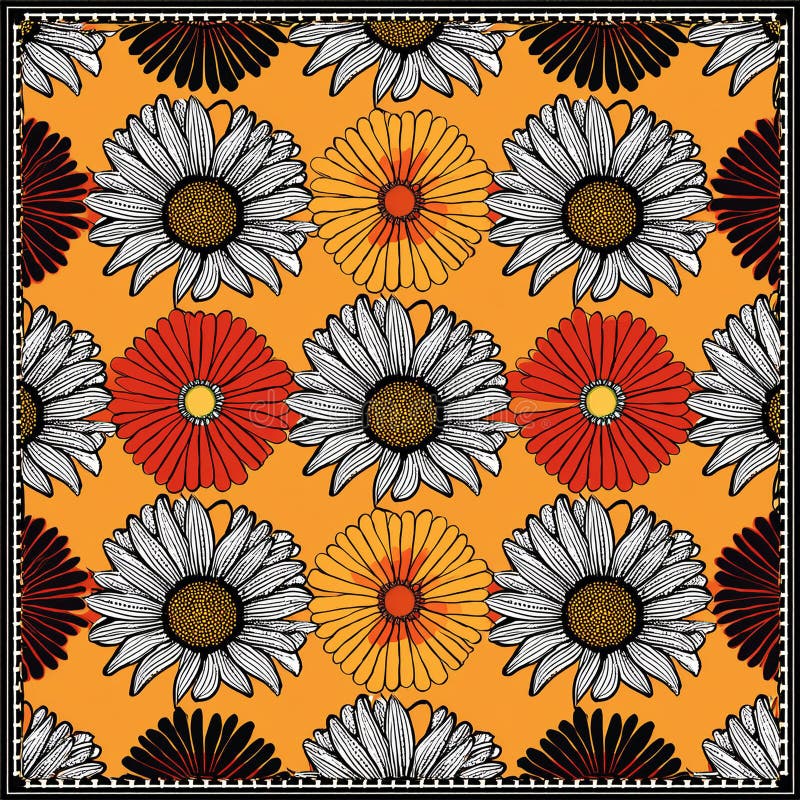 Daisy Pattern.Silk Scarf Design, Fashion Textile Stock Illustration ...