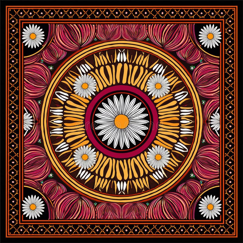 Daisy Pattern.Silk Scarf Design, Fashion Textile Stock Illustration ...