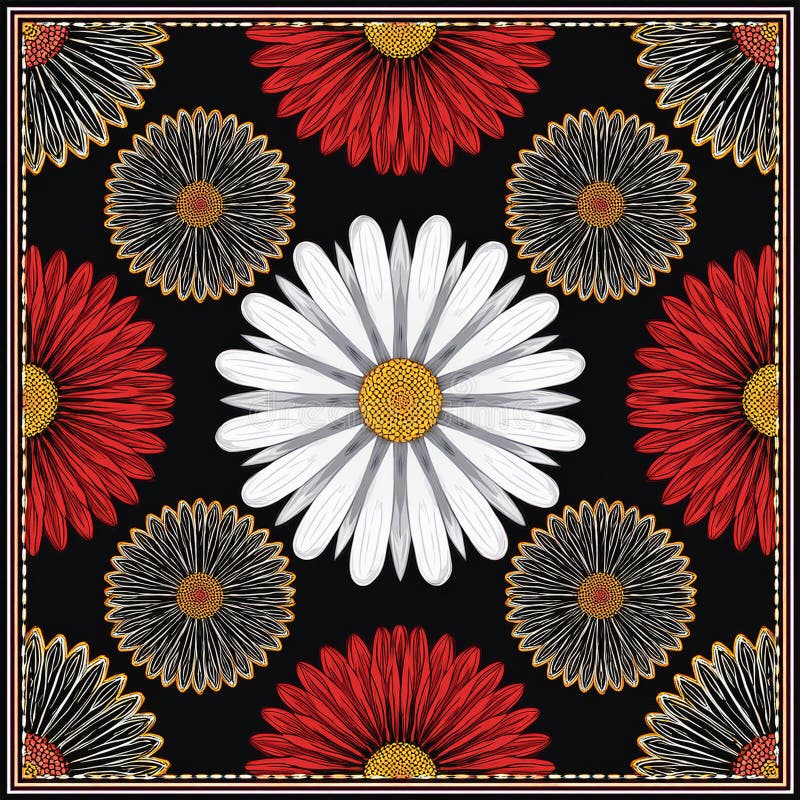 Daisy Pattern.Silk Scarf Design, Fashion Textile Stock Illustration ...