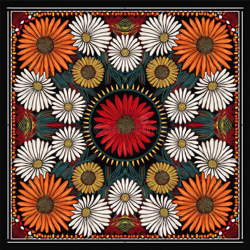 Daisy Pattern.Silk Scarf Design, Fashion Textile Stock Illustration ...