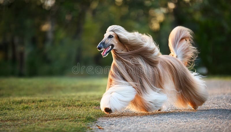 A Beautiful Male Purebred Afghan Hound Dog Running in the Park Outdoors ...