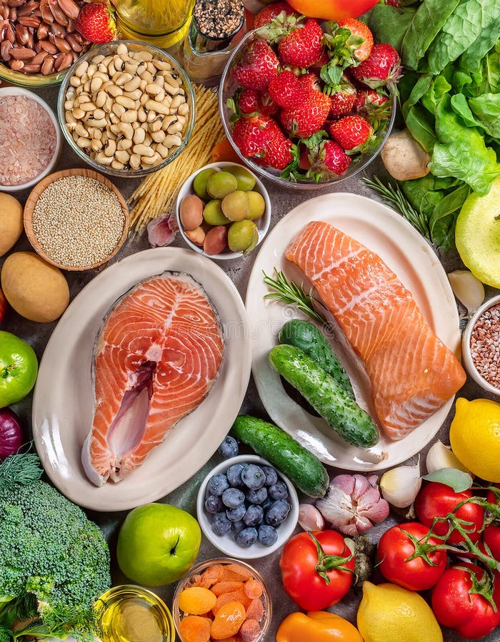 Food Variety Panorama, Shot from Above. a Selection of Healthy Foods ...