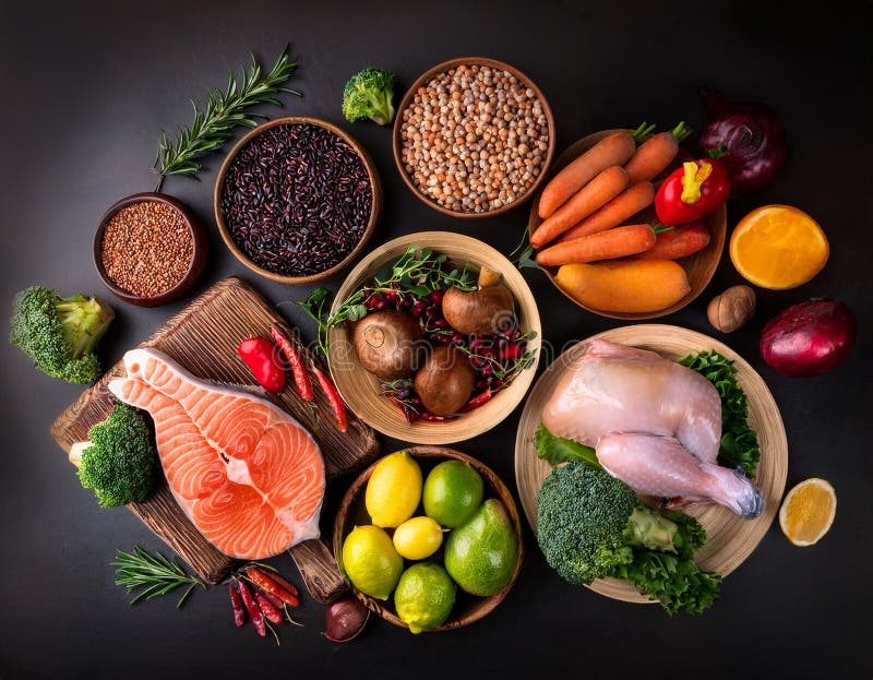 Food Variety Panorama, Shot from Above. a Selection of Healthy Foods ...