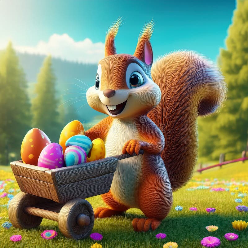 Squirrel Easter Eggs in Wagon Cartoon Stock Photo - Image of cartoon, nature: 364921696