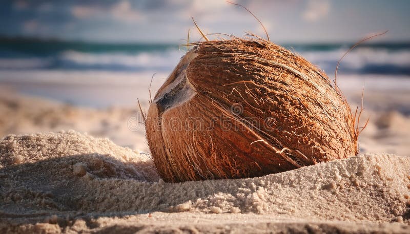 Single Coconut in Beach Sand Stock Illustration - Illustration of ...