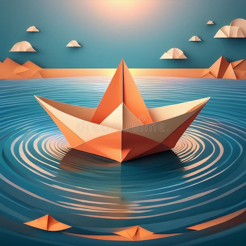 Illustration of Paper Boat on the Ocean. Stock Illustration ...
