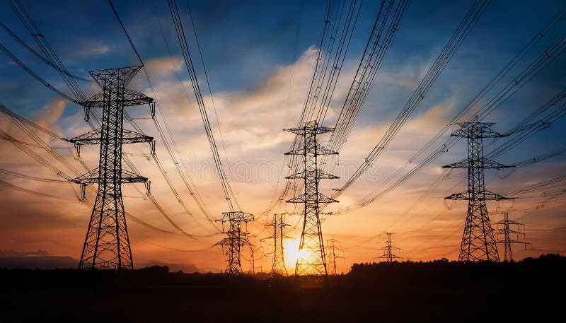 Power Lines Industrial Silhouette. Power Lines Silhouetted Stock ...