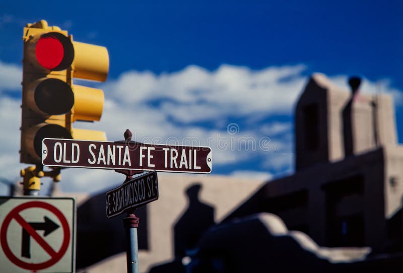 New Mexico Symbols : Sign Showing Santa Fe Trail and Typical Pueblo ...