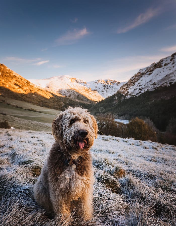 A Fluffy Dog with Long, Curly Fur Featuring Shades of Cream and Tan ...