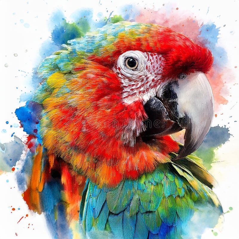 Parrot Head and Spray. Watercolor Painting. White Background Stock ...